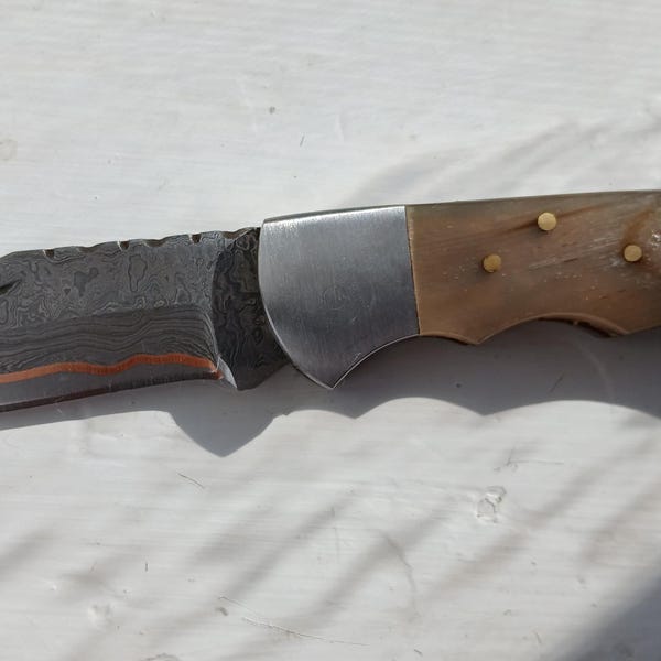 COPPER DAMASCUS HANDMADE Folding Knife, Copper Pocket Knife Ram Horn ...