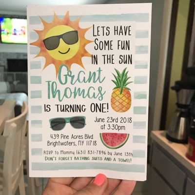 Summer Birthday Invitation, Watercolor Summer Invite, Fun in the Sun ...