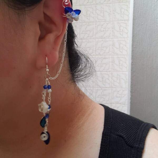 Celtic Blue Fairy Bajoran Chain Ear Cuff Gift for Her, Stocking Stuffer ...