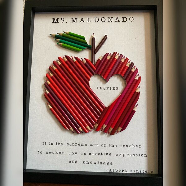 Apple Teacher Gift, Framed Red Colored Pencil Personalized Apple, Heart ...