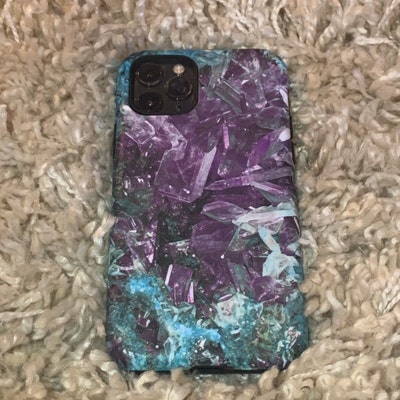 Purple Crystals Phone Case, Turquoise and Purple Gemstone Phone Case ...