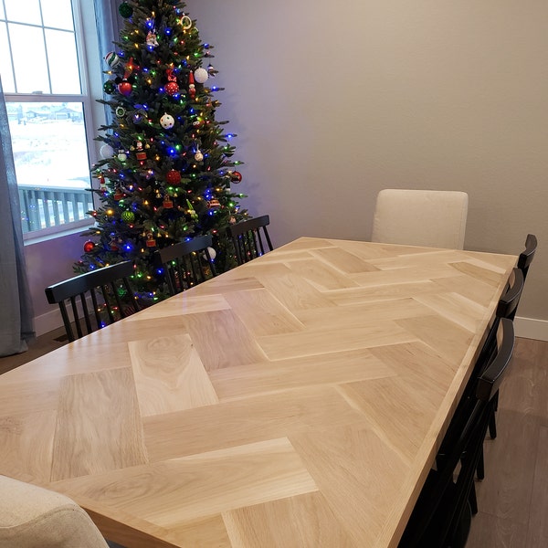 Oval White Oak Herringbone Dining Table, Cross X-shaped Wood Base ...