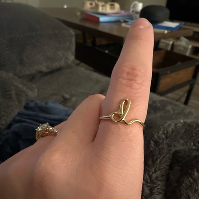 100% Handmade Handwriting Initial Letter Gold Ring Personalized Dainty Letter Ring Gift for Her ...