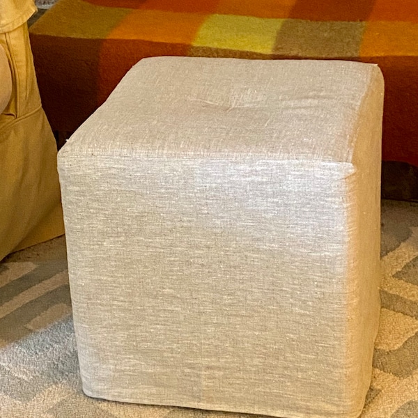 Linen Ottoman Slipcover. Custom Ikea Cover Linen Cover Cube Light Grey ...