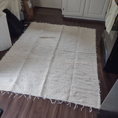 Large Handwoven Cream Rug, Bedroom Rug, Cotton Rug, Living Room Rug ...