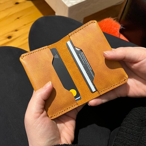 Genuine Leather Card Holder Slide Mechanism, Pull Out Card Holder, Easy ...