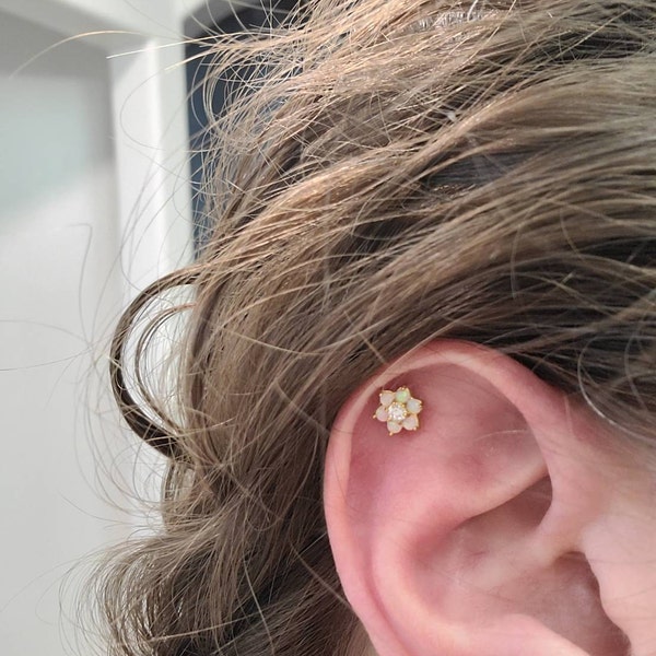 Tiny 6 Petal Opal Stone Threadless Flat Back Earring, 20,18,16ga, 5 ...
