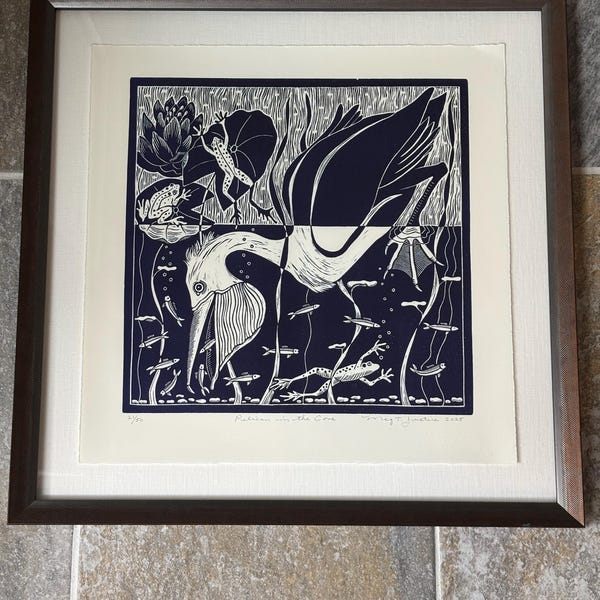 The River Ballet Linocut in Blue,otter Linocut,kingfisher Linocut ...