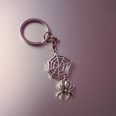 Hanging Spider Keychain, Spider Web Keychain, Dangling Spider, Gothic ...