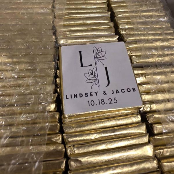 50 Personalized Wedding Chocolate Favors, Custom Gold Silver Foil Milk ...
