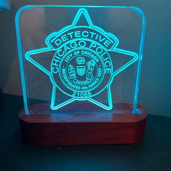 Chicago Police Badge Acrylic Lighted Plaque. Police Badge, Personalized ...
