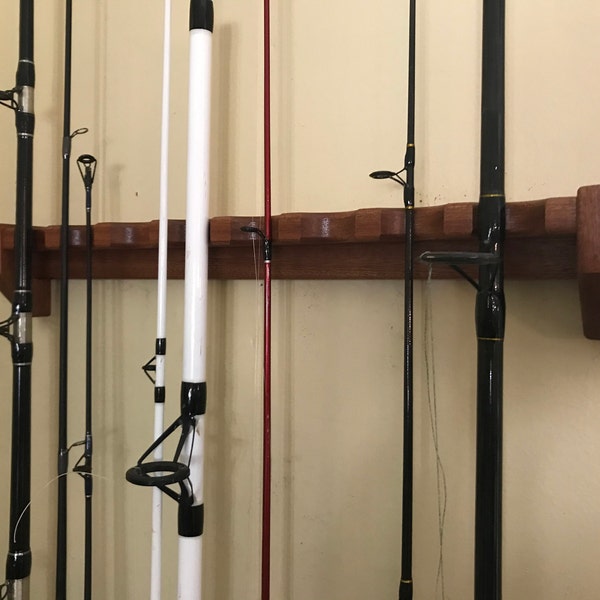 Vertical Fishing Rod Rack, Solid Walnut Wood Pole Holder, Lodge Decor ...
