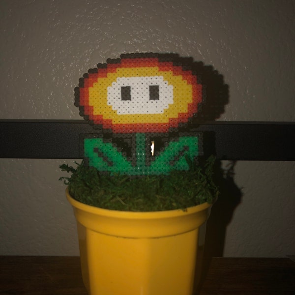 Pixel Art Fire Flower Super Mario With Pot (5.5"), Mario Gift, 8 Bit ...