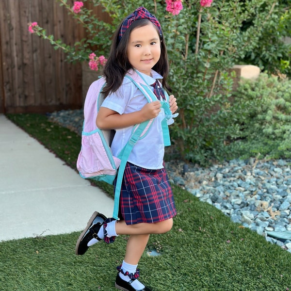 Girl's Plaid Cross Tie-back to School Uniform Adjustable Neck Tie With ...