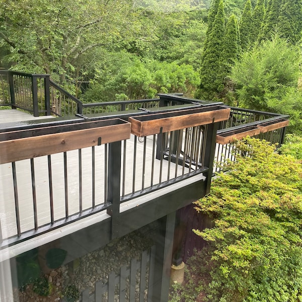 Cedar Railing Planter Box With Brackets, Balcony Planter Box, Hanging Planter Box, Deck Rail ...