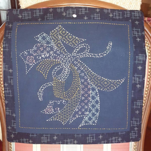 Sashiko Cloth ”kikko-hana-zashi" - Hand Printed With Water Soluble Ink ...