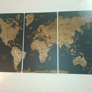 3 Panel World Map Wall Art Above Bed Decor World Map Push Pin - Etsy