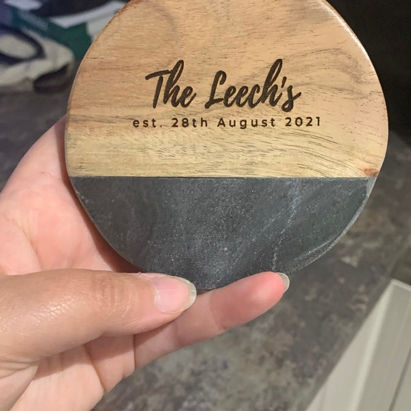 Personalised Marble & Acacia Coaster Inc Gift Box | 40th and 50th ...
