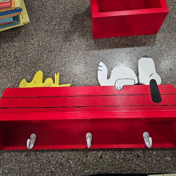 Snoopy and Woodstock Wall Hanging Shelf With Hooks - Etsy