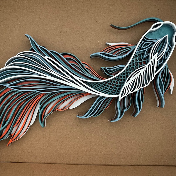 Multilayer Koi Fish Laser Cut Asia Koi Layered SVG Koi Paper Cut Fish ...