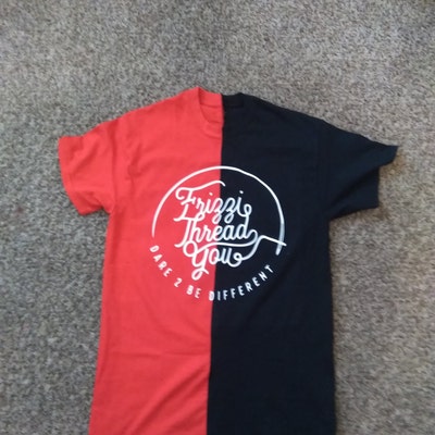 Black and Red Split Adult Tee Two-toned Shirt Two-colored T-shirt Half ...