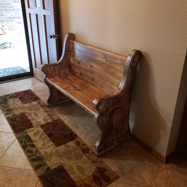 IN STOCK: Aged Oak - Church Pew Bench / Foyer, Entryway Furniture ...
