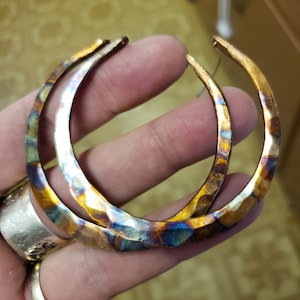 Copper Hoop Earrings / Rainbow Hoops / Hammered / Thick / Blade Hoops ...