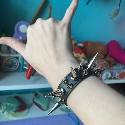 Spiked Skull Wristband Studded Genuine Leather Bling Skull Buckle ...