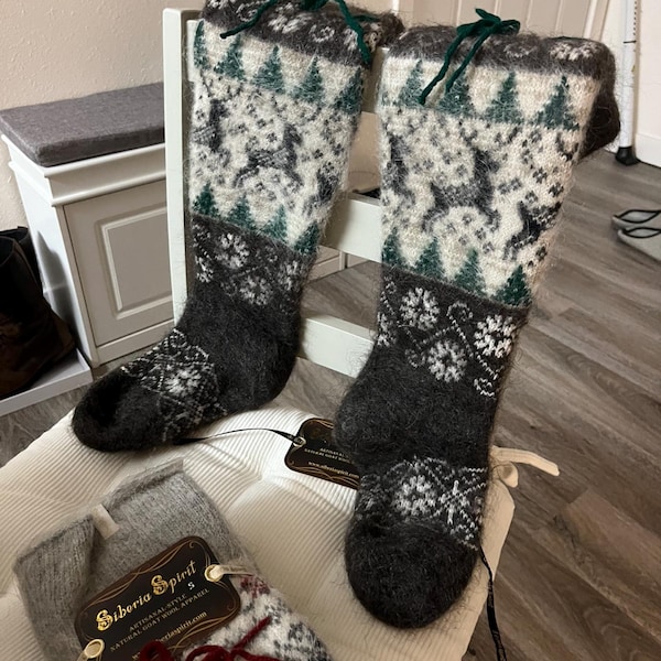 Natural Goat Wool Knee-high Socks, Knitted Warm Boot Socks, Fuzzy Comfy ...