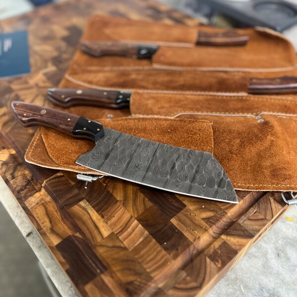 Custom Handmade Damascus Chef Set , Damascus Full Tang Knife Set , Gift ...