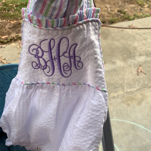 Seersucker Romper, Seersucker Bubble, Ruffle Romper, Ruffle Bubble, Monogram Seersucker Romper ...