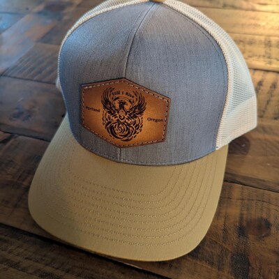 Custom Leather Patch Hat Laser Cut & Engraved Sewn on Hand Finished ...