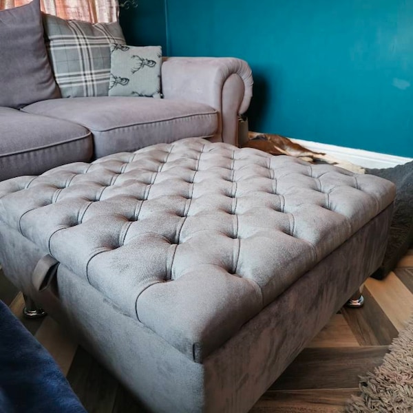 Handmade Thick Cushioned Square Chesterfield Footstool Footrest Coffee ...