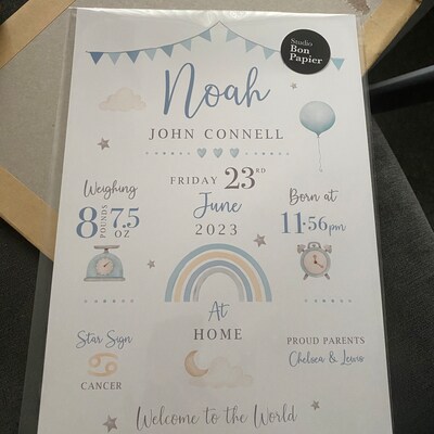 New Baby Personalised Print Birth Details Gift Keepsake Print New Baby ...