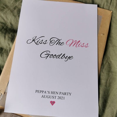 Kiss the Miss Goodbye Hen Do Keepsake Hens Night Supplies - Etsy UK