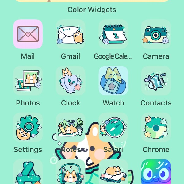 Blue Seafoam Cute Animal Ocean App Icon Pack Kawaii Sea Phone Tablet ...