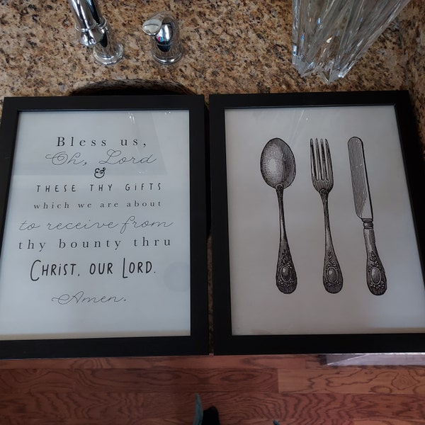 Set of 1, 2 or 3 Kitchen Prayer Prints. Bless Us Oh Lord. Kitchen ...