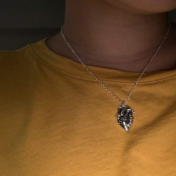 Human Heart Necklace, Silver Realistic Human Heart Charm on a Silver ...