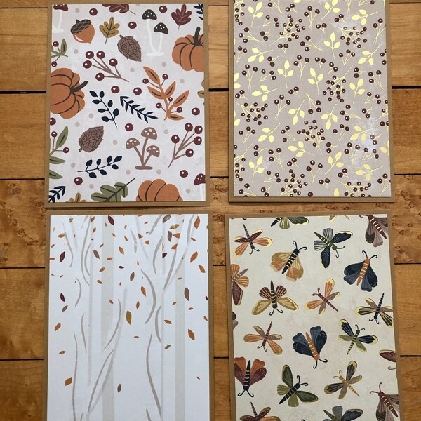 Blank Thanksgiving Cards, Handmade Fall Note Card Set of 4, Fall ...