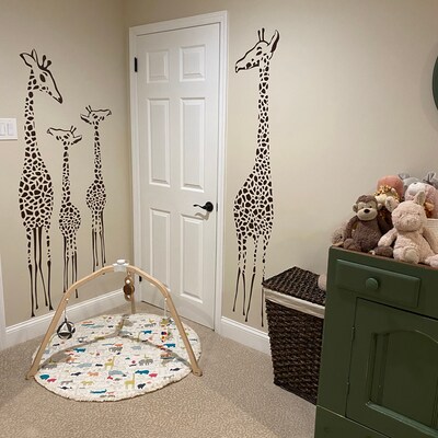 Nursery Giraffe Wall Decal, Giraffes Family Wall Decal Sticker, Safari ...