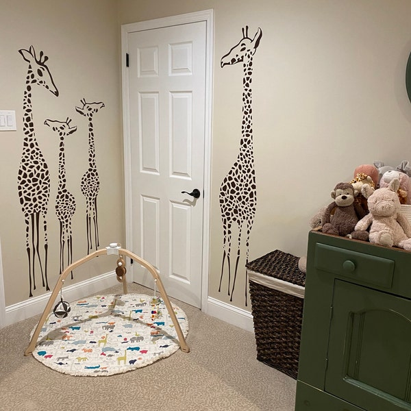 Nursery Giraffe Wall Decal, Giraffes Family Wall Decal Sticker, Safari ...