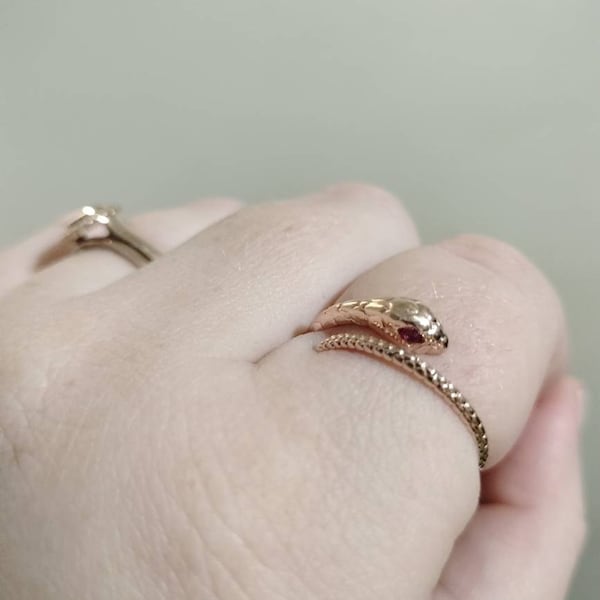 10K 14K 18K Gold Snake Birthstone Ring, Snake Ring, Serpent Ring, Birthstone Ring, Gold Snake ...