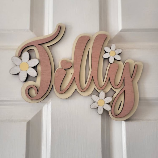 Daisy Door Sign: Wooden Floral Nursery Decor, Custom Daisy Name Sign ...