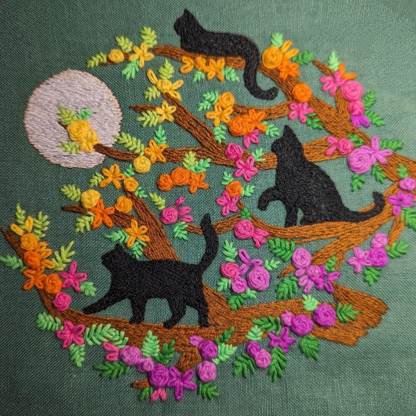 Black Cats Hand Embroidery Pattern "catwalk", Fall Fiber Craft PDF ...