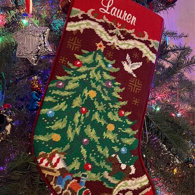 Santa and Reindeer Personalized Needlepoint Christmas Stockings ...