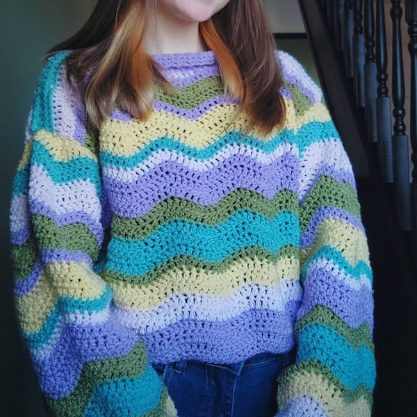 What Morgan Makes Ripple Crew Crochet Sweater PDF Pattern - Etsy