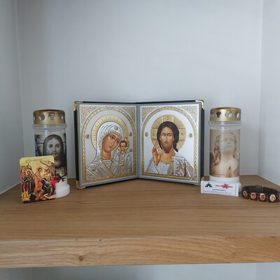 Triptych Orthodox Table Icon,with the Holy Family and the Annunciation of the Virgin Mary at the ...