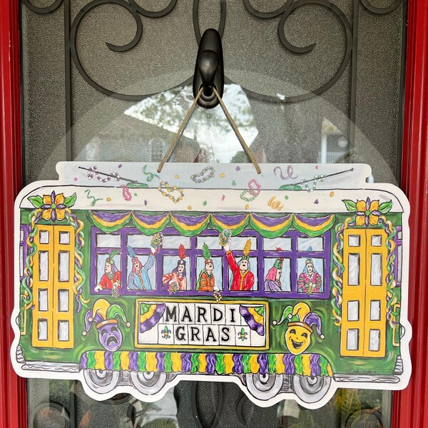Mardi Gras Streetcar Door Hanger, New Orleans Artwork, Parade Decor - Etsy