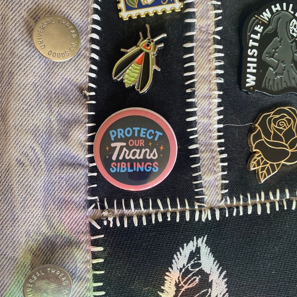 Protect Trans Siblings, Transgender Rights Pin, Pride Button, Trans ...