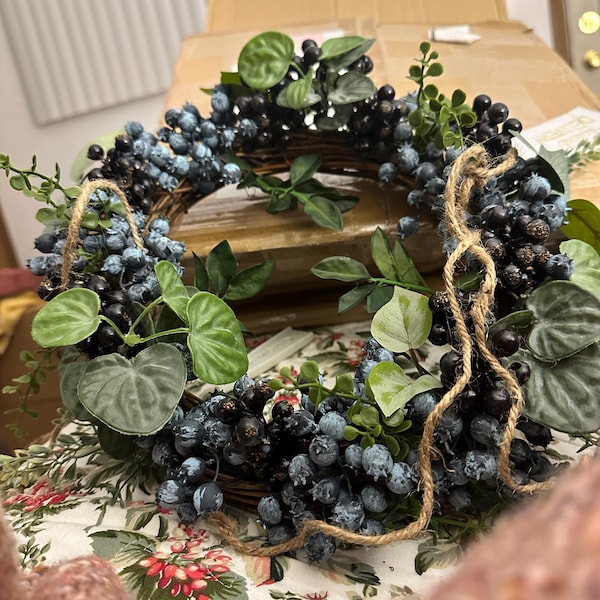 Blue Berry Wreath for Spring Winter Home Decor Candle Ring Tabletop ...